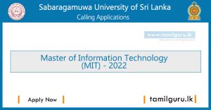 Master of Information Technology 2022 - Sabaragamuwa University