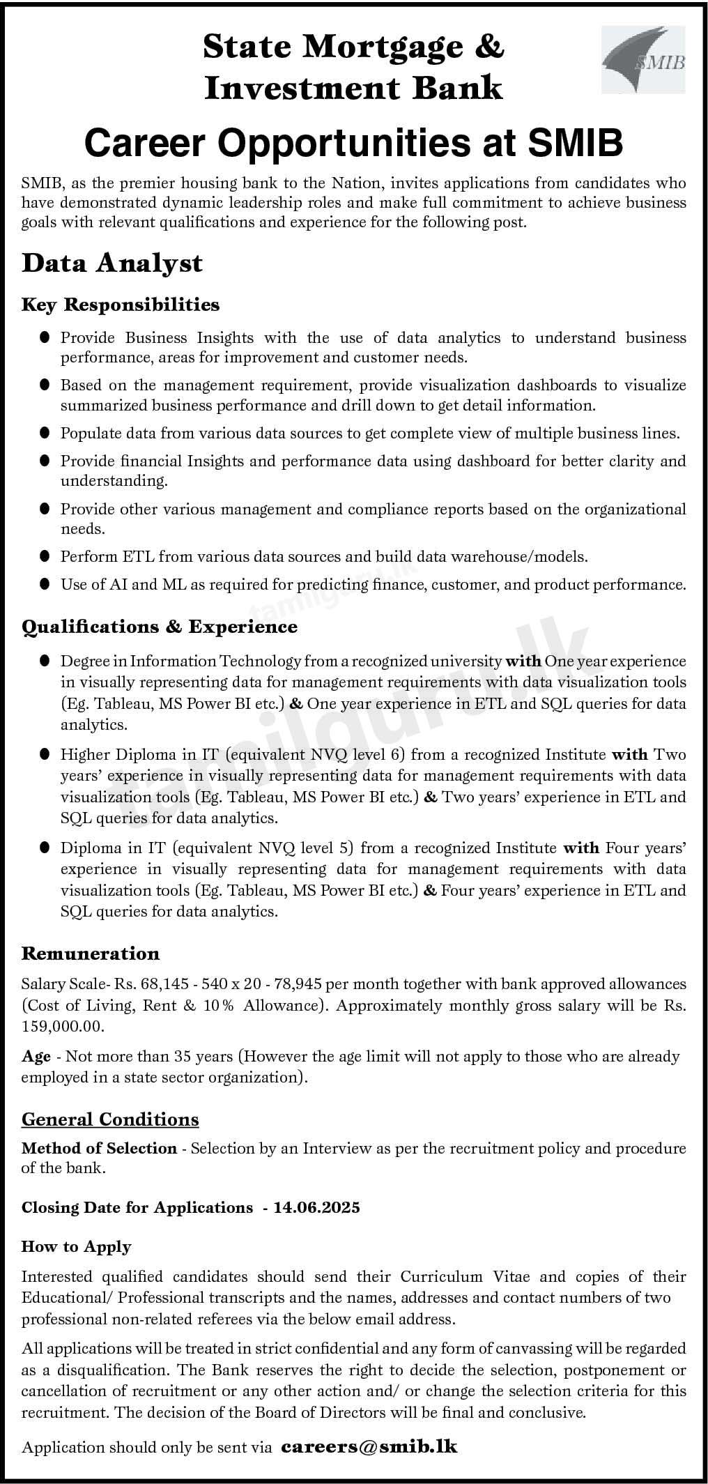 SMIB Bank Data Analyst Vacancies 2025 June SMIB Bank Data Analyst Vacancies 2025 June